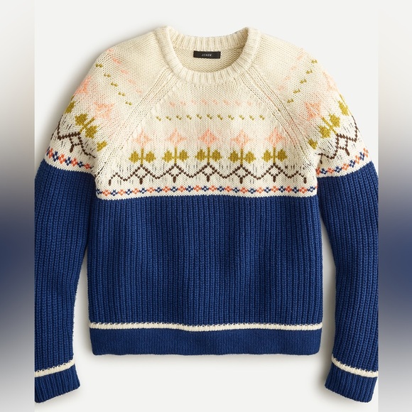 J. Crew | Sweaters | Nwt J Crew Floral Fair Isle Knit Sweater Blue Wool ...